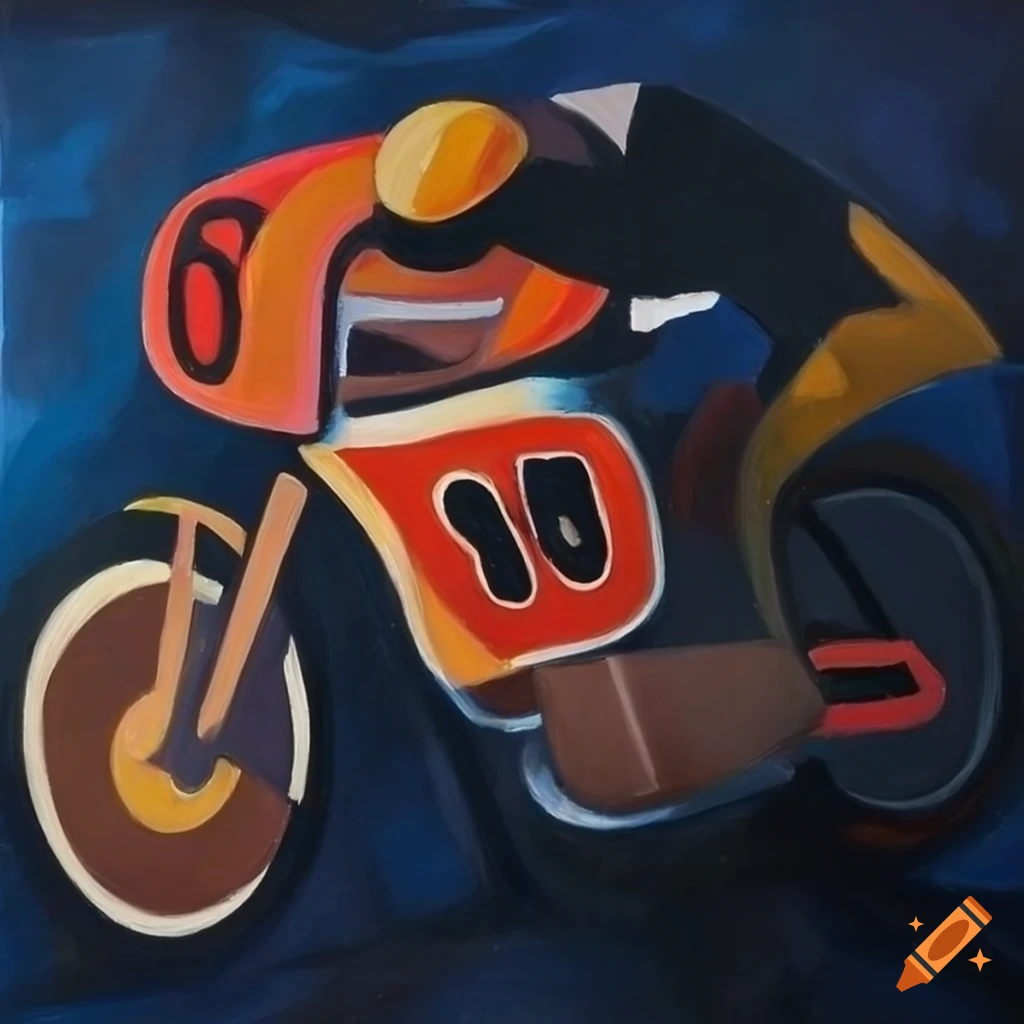 Cubist motorcycle racer painting on canvas on Craiyon