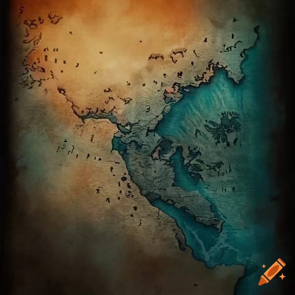 Fantasy world map on faded paper