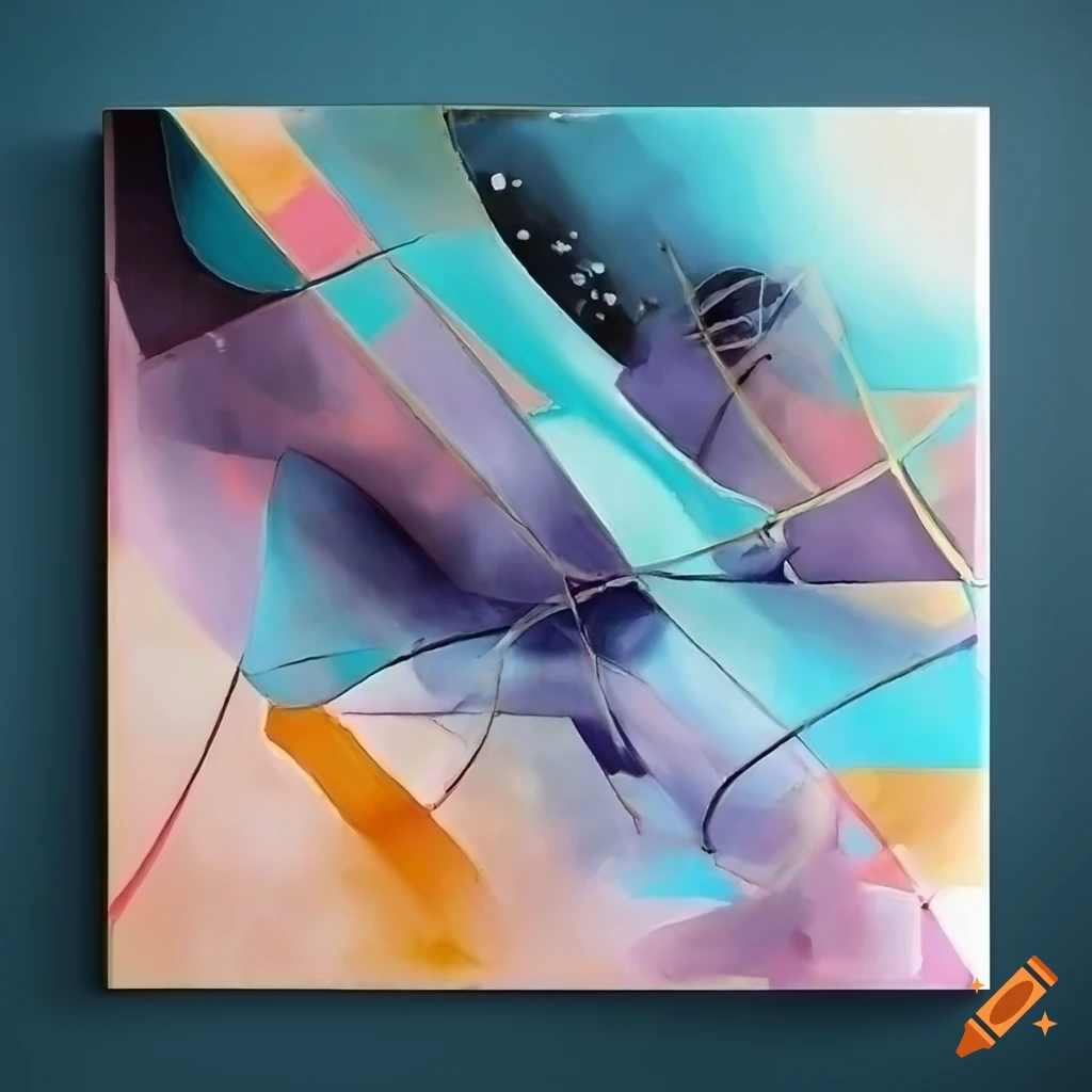 Geometric abstract painting with sea theme and shell on Craiyon