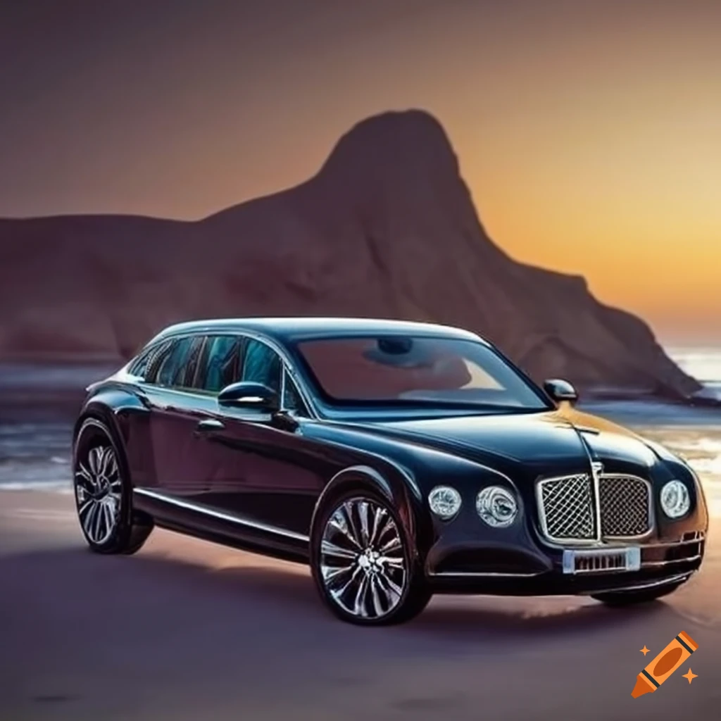Black bentley with doors open on the beach on Craiyon