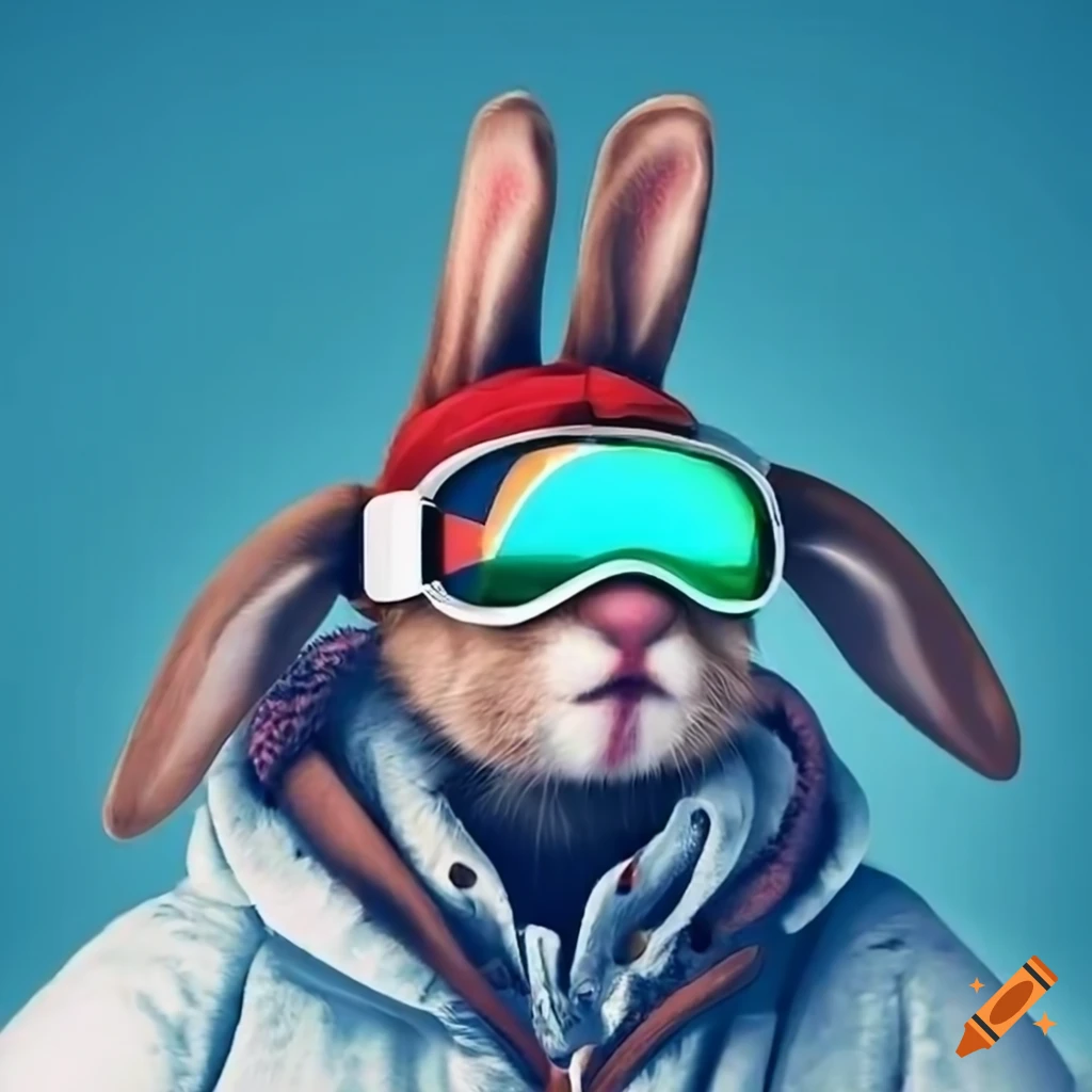 Rabbit with ski goggles in a couloir on Craiyon