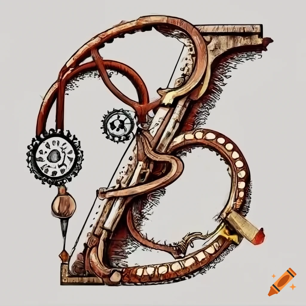 Steampunk woodworking letter b on white background