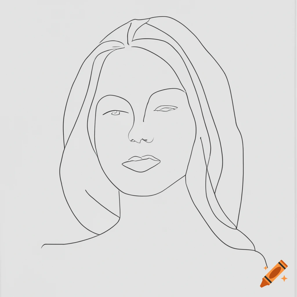 High-resolution black and white line art of a woman for inking practice