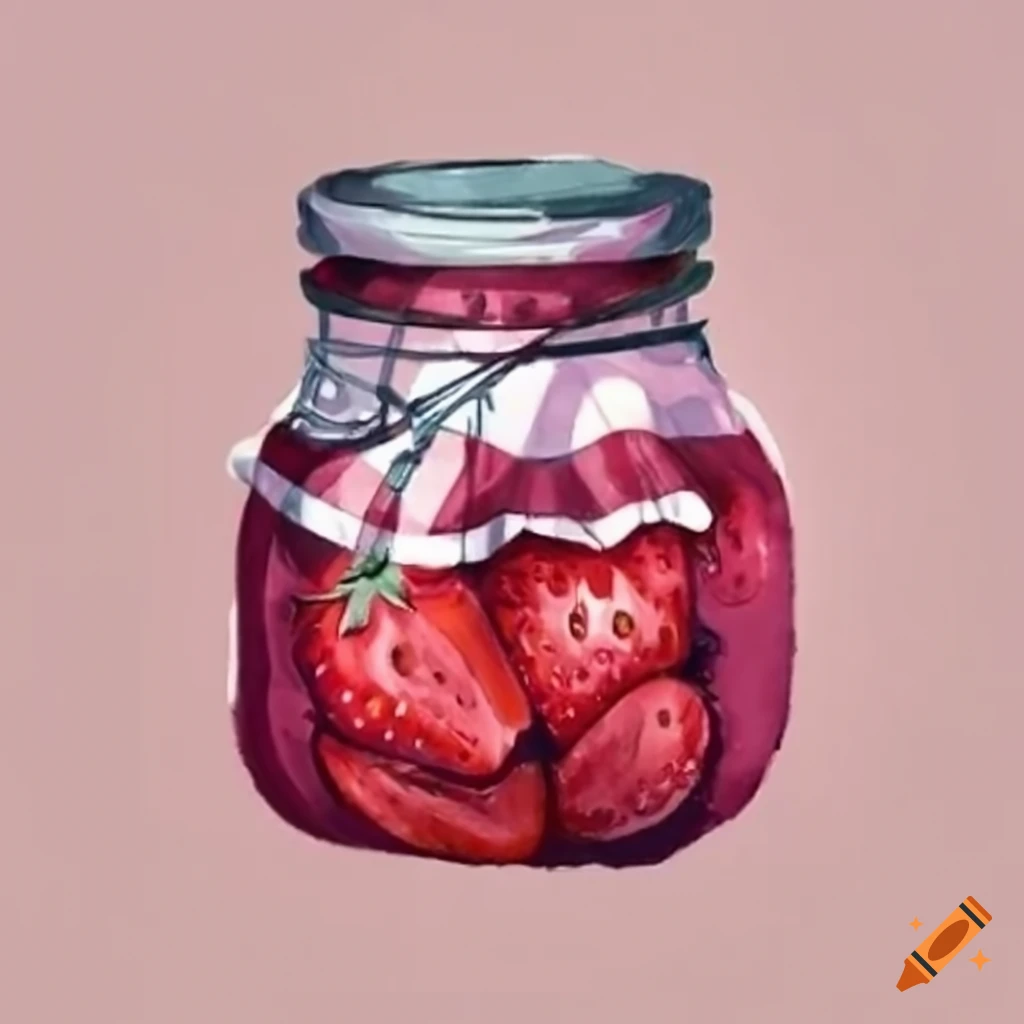 Watercolor painting of a strawberry jam jar in poetic style on Craiyon
