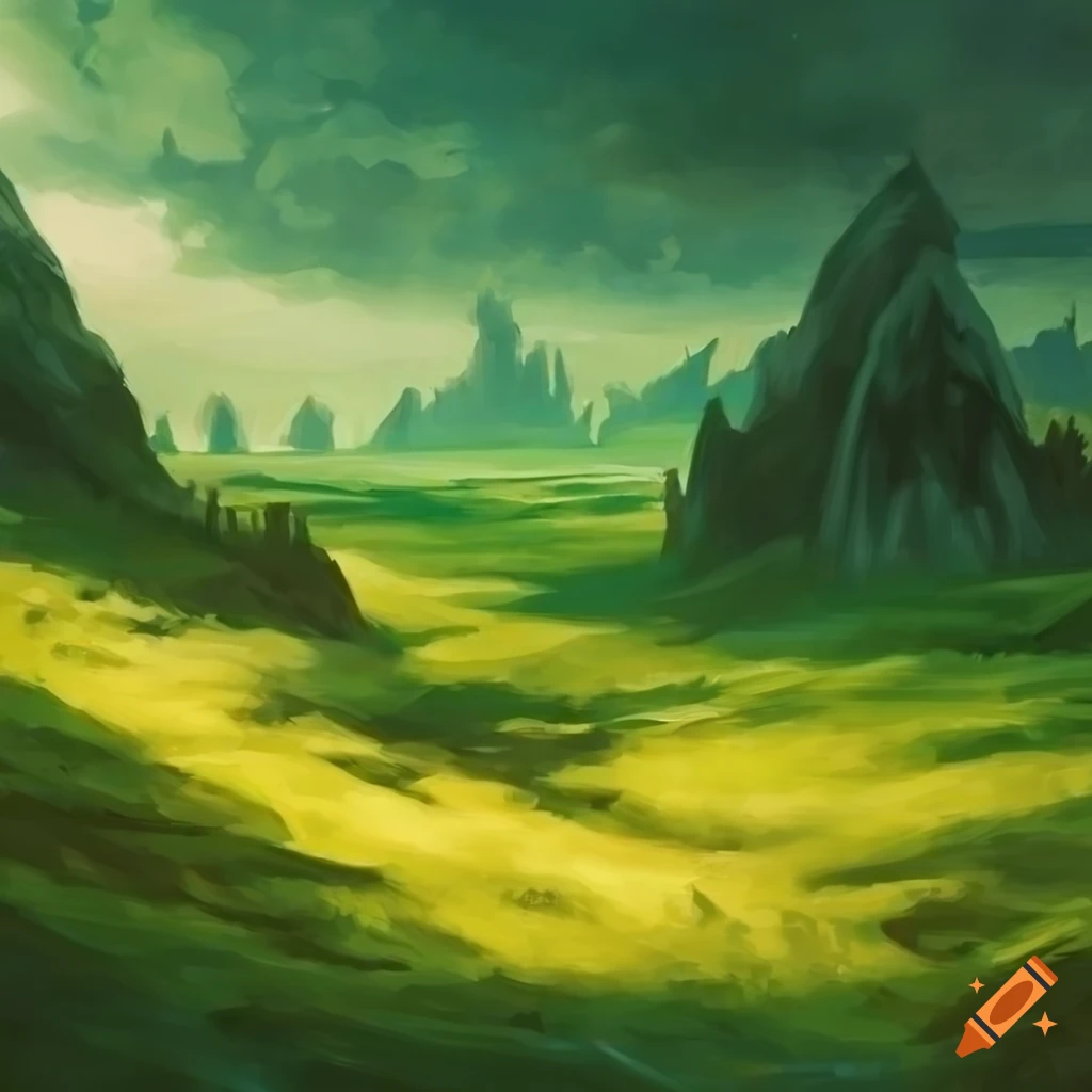 Dynamic grassland landscape in magic: the gathering art on Craiyon