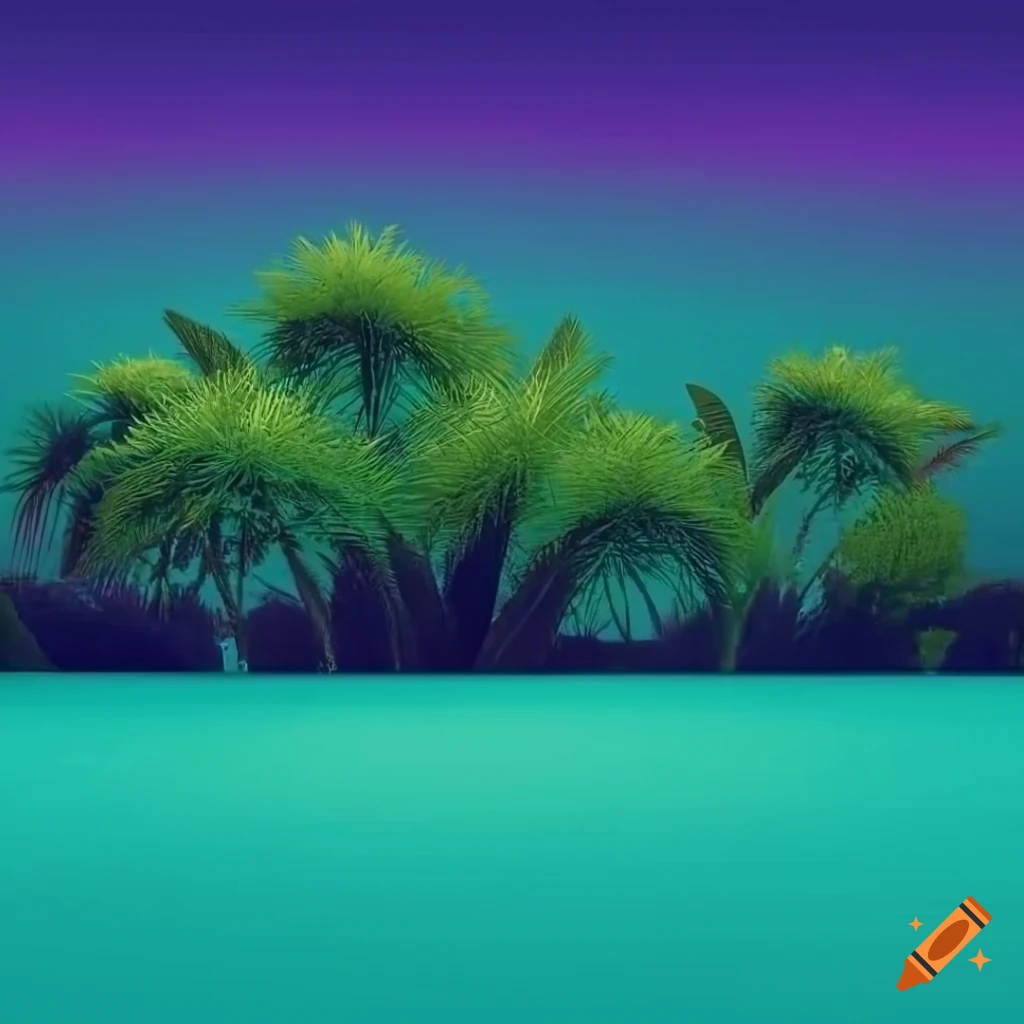 Vibrant nature scene with retro 80s-style cgi on Craiyon