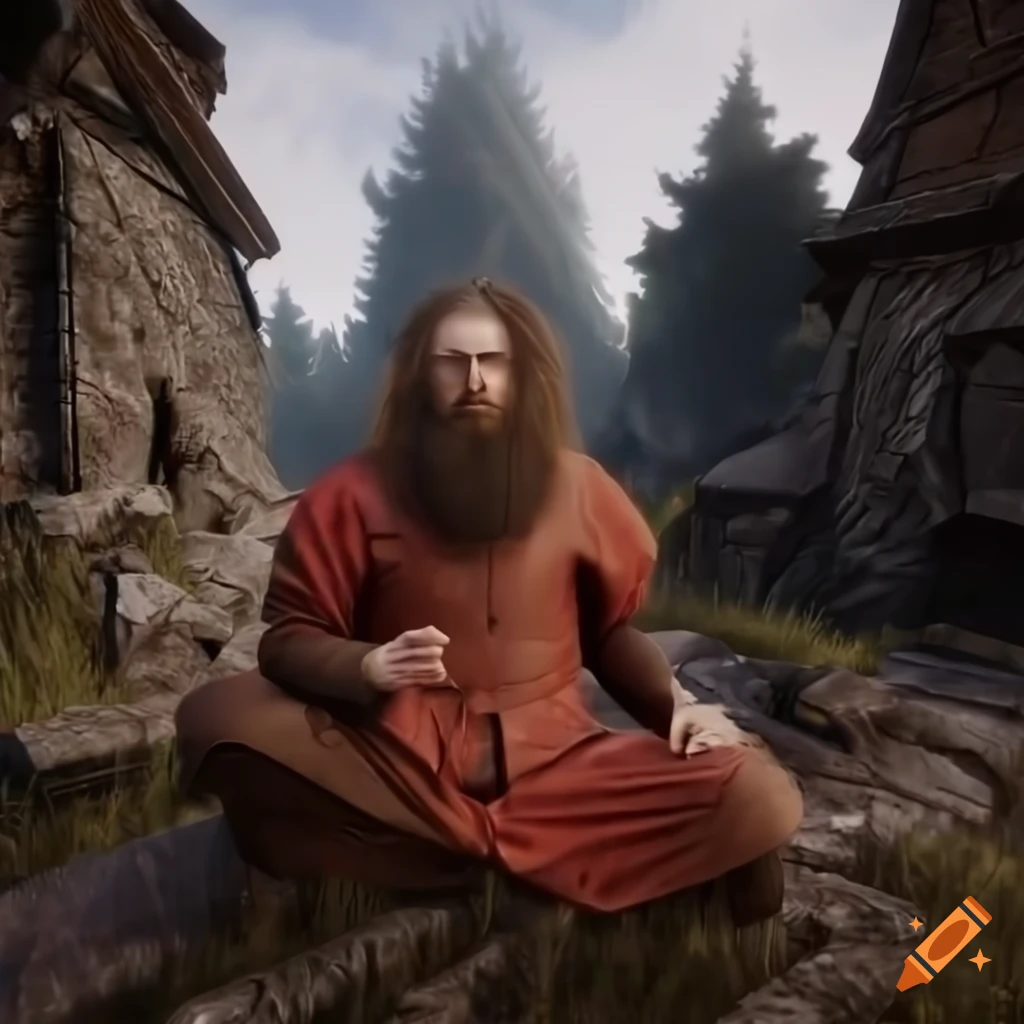 Sci-fi-fantasy portrait of a blonde-haired and long-bearded man with a ...