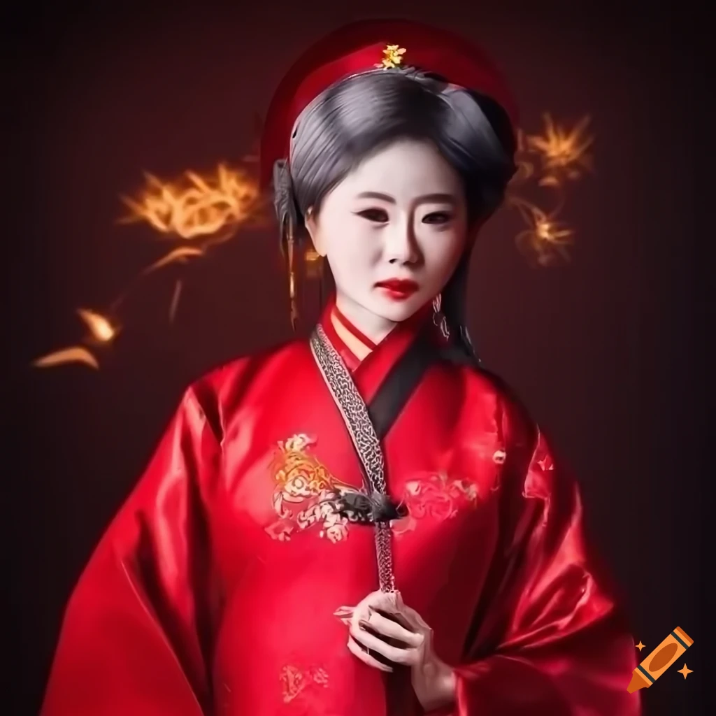 Elderly female fairy ghost in traditional Chinese gown at a noodle shop ...