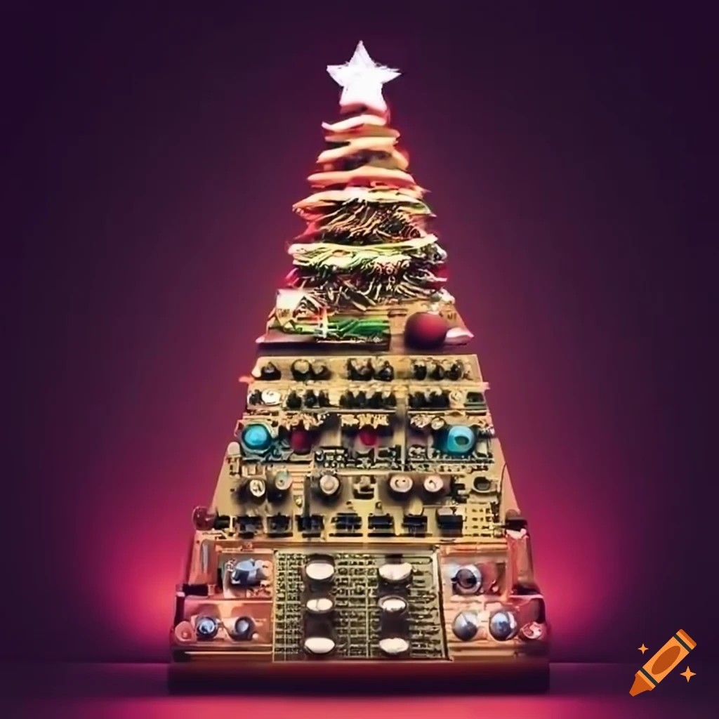 Christmas tree mixed with modular synthesizer on Craiyon