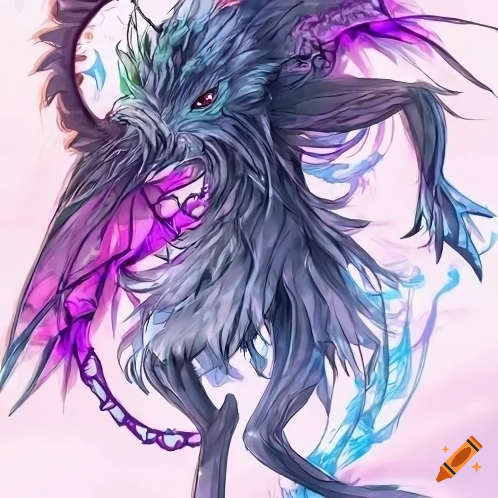 Anime-style cell-shaded kite feather monster on Craiyon