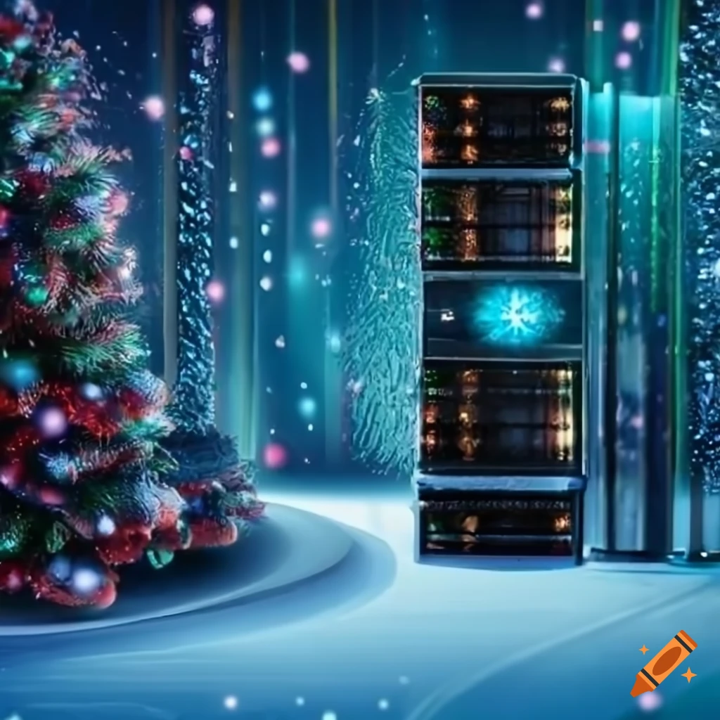 Christmas greetings with a datacenter in the background on Craiyon