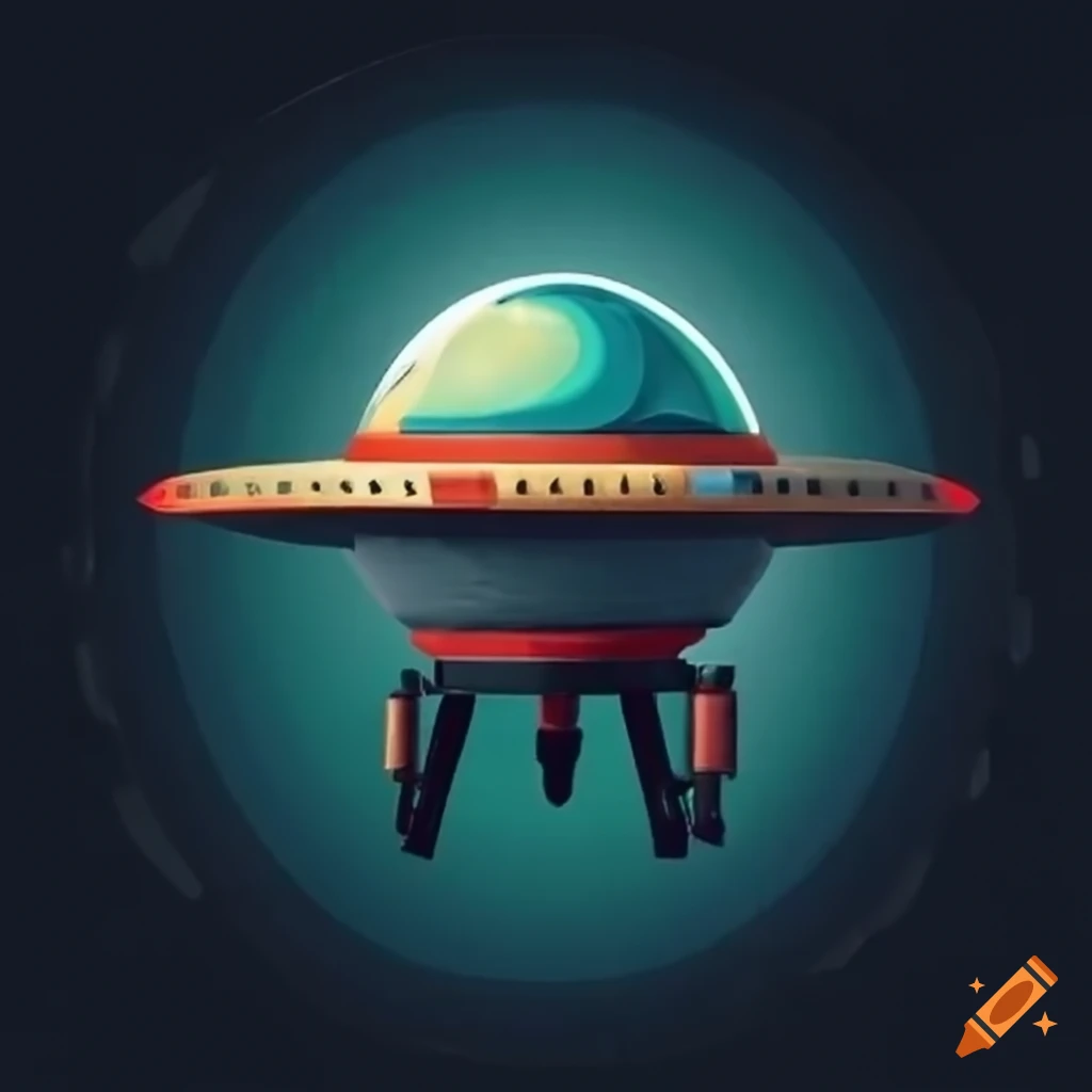 Retro round spaceship with tripod landing gear on Craiyon