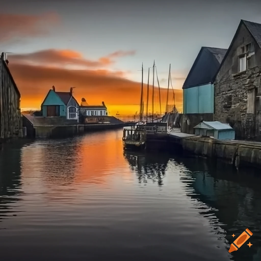 Quiet morning on the docks of a scottish village on Craiyon