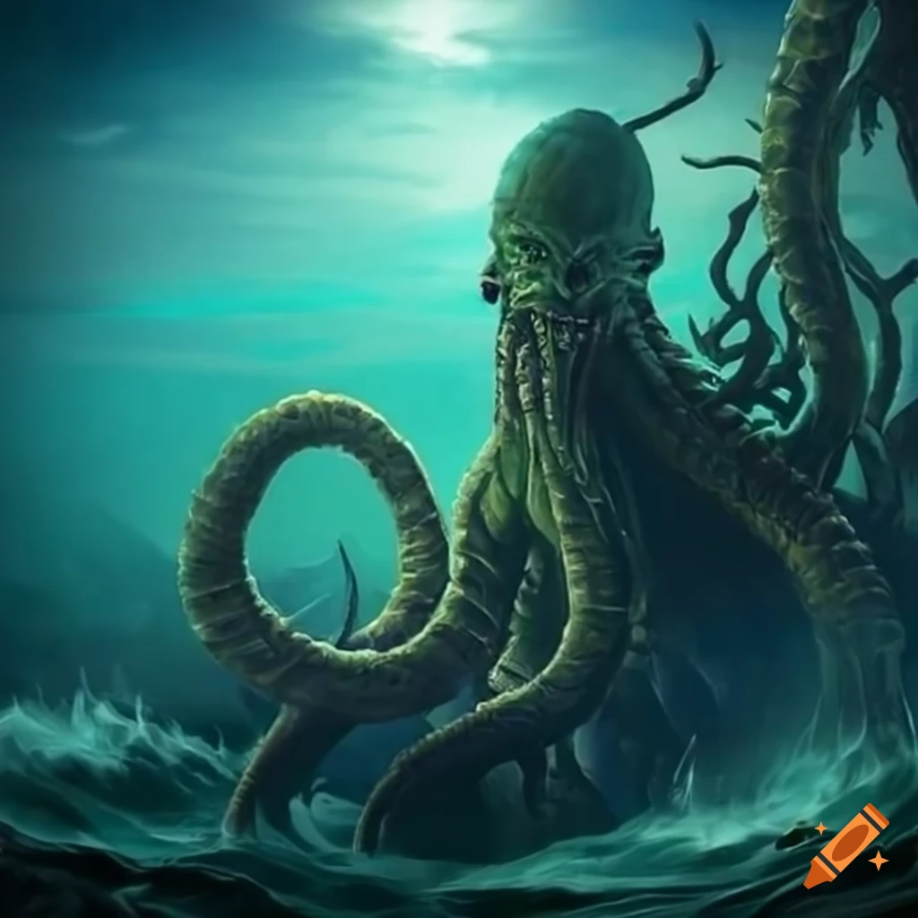 Majestic sea monster rising from the ocean on Craiyon