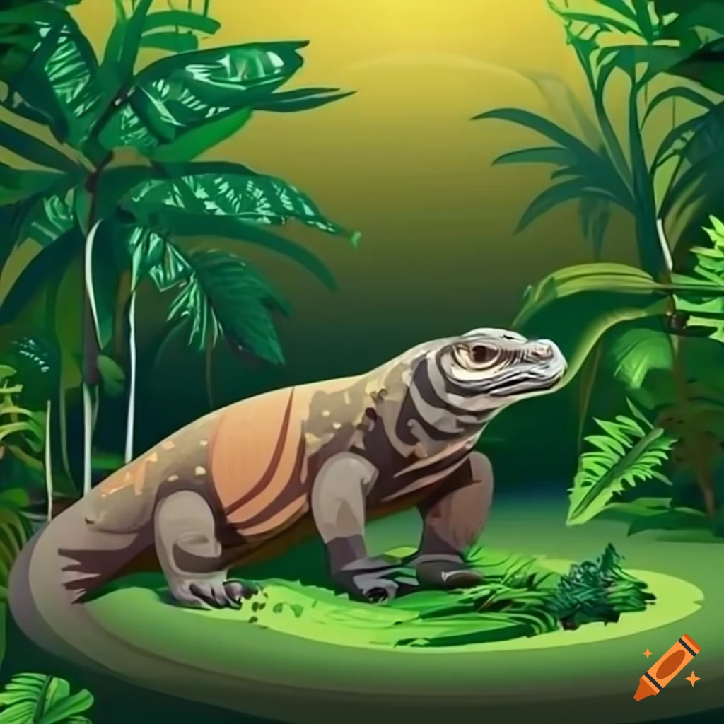 Komodo dragon roaming in the dense jungle on Craiyon