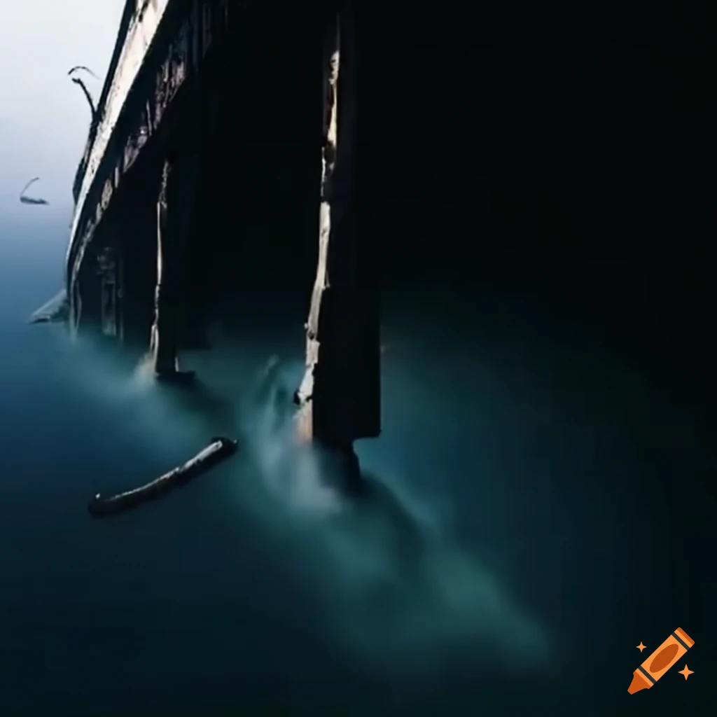 Old train falling from bridge into the waters on Craiyon