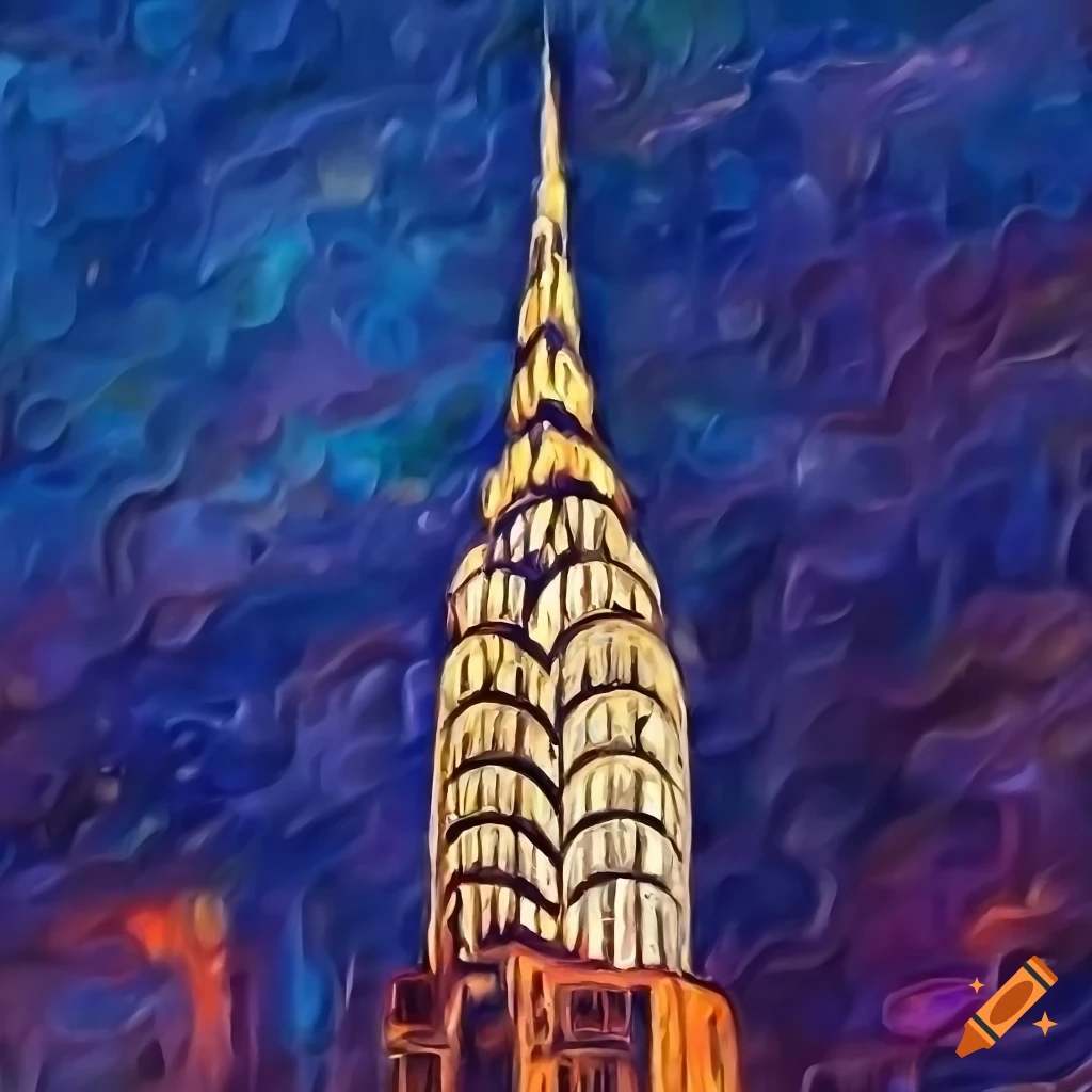 Chrysler building with night sky background in an oil painting
