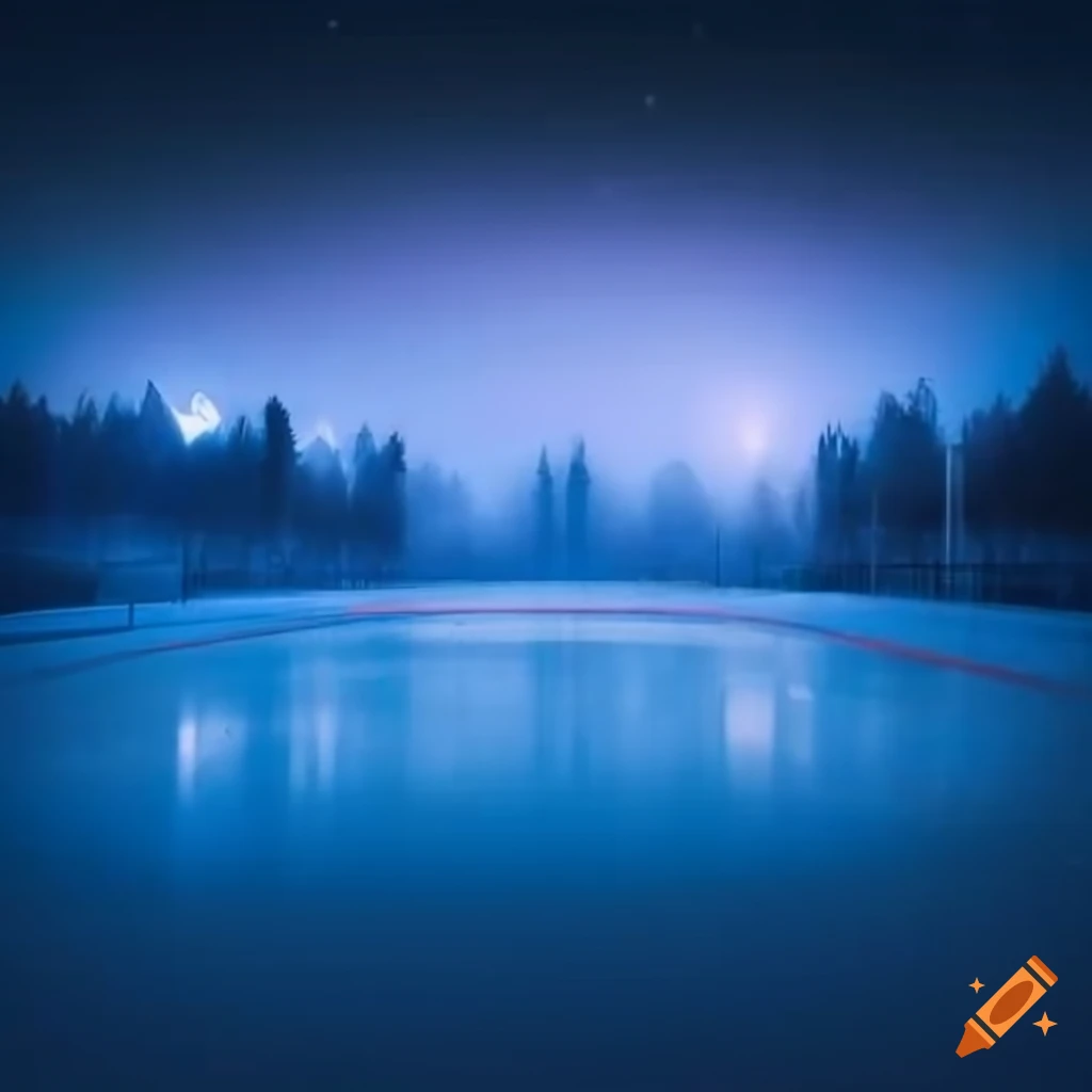 Ice hockey rink with fog and blue flames on Craiyon