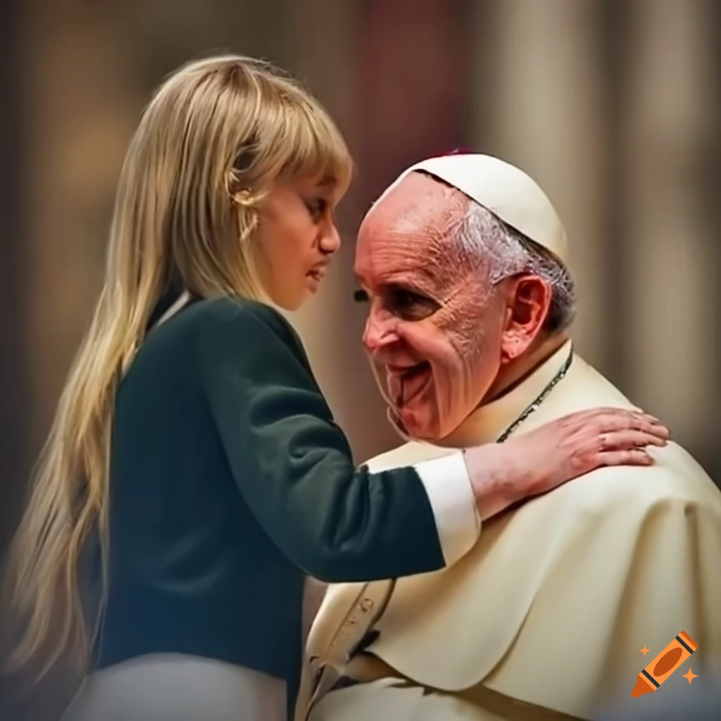 Pope francis meeting singer angèle on Craiyon