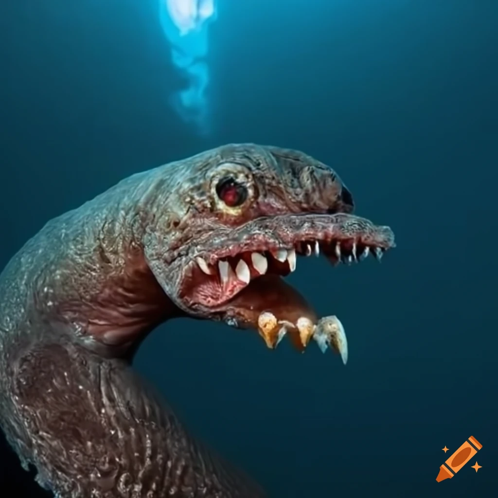 Monstrous creature with flat teeth, unhinged smile, and multiple faces ...