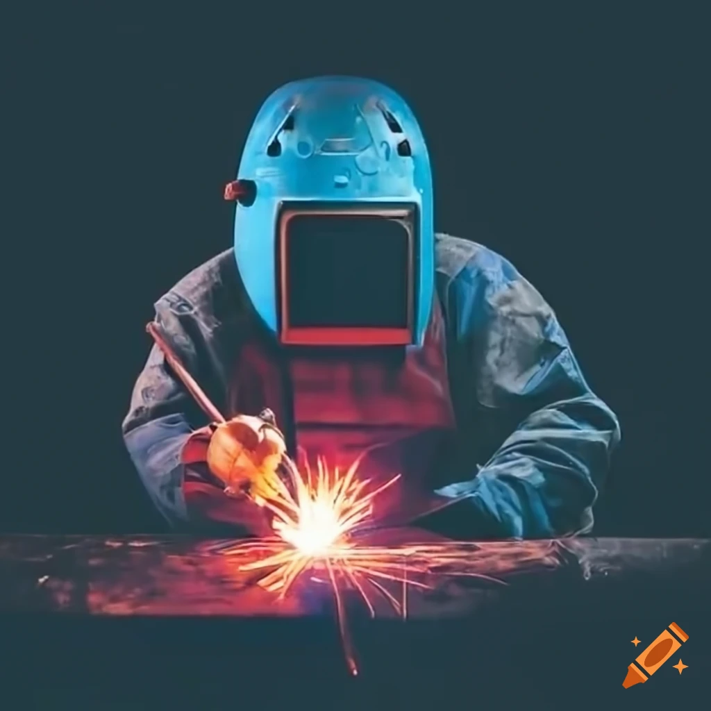 Welder taking off welding helmet after TIG welding on Craiyon
