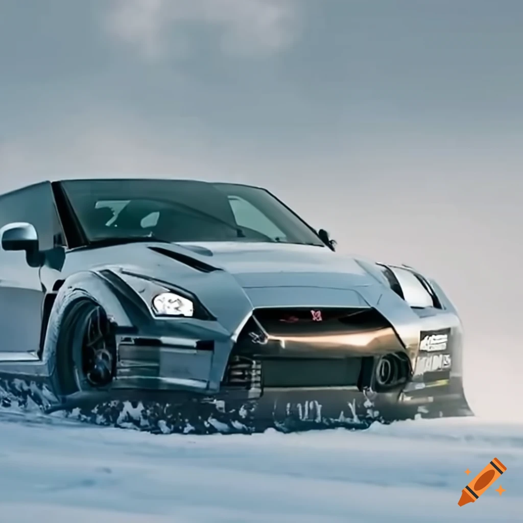 Nissan gtr drifting in the snow on Craiyon