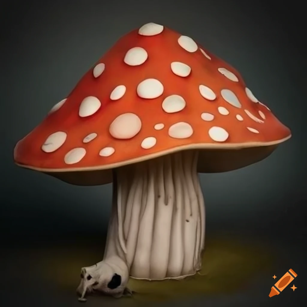 Realistic artwork of a cow made of mushrooms