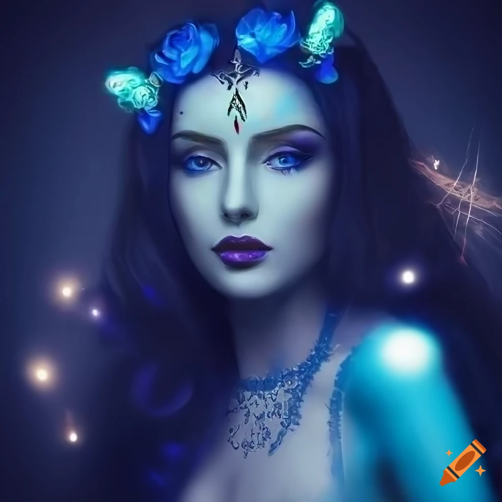 Fairy queen with detailed beautiful face hovering above modern ...