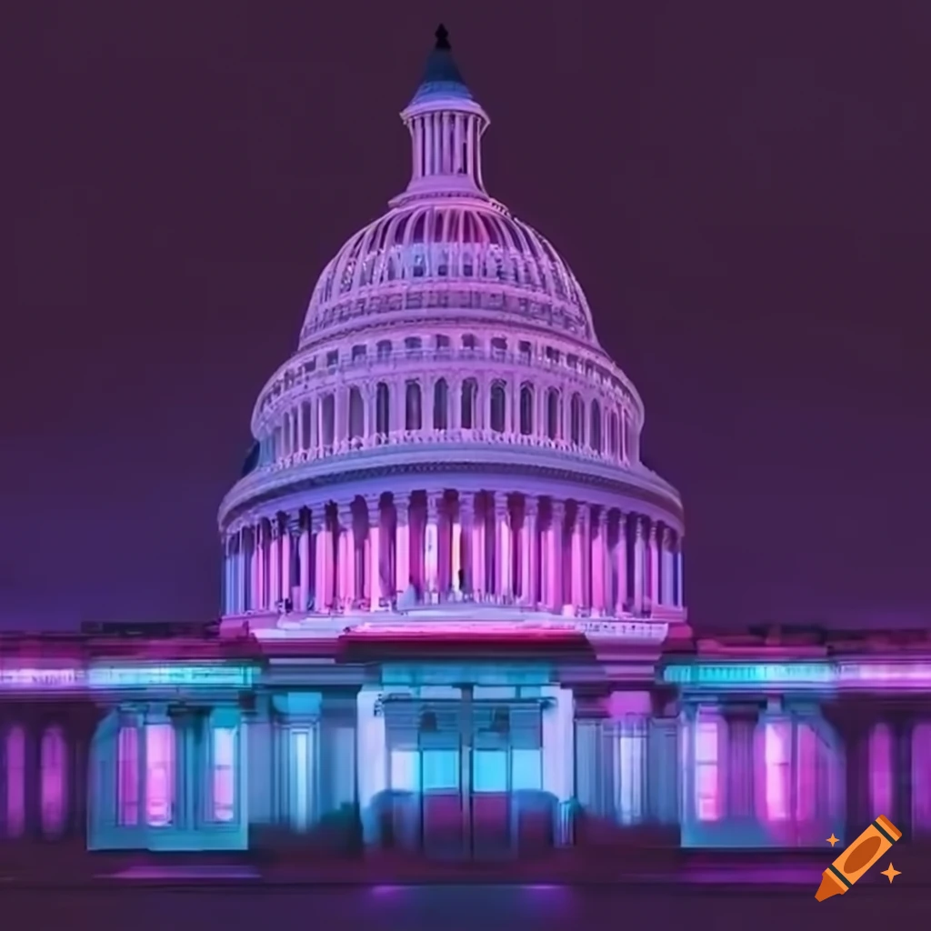 Futuristic us capitol with holographic screens and neon lights on Craiyon