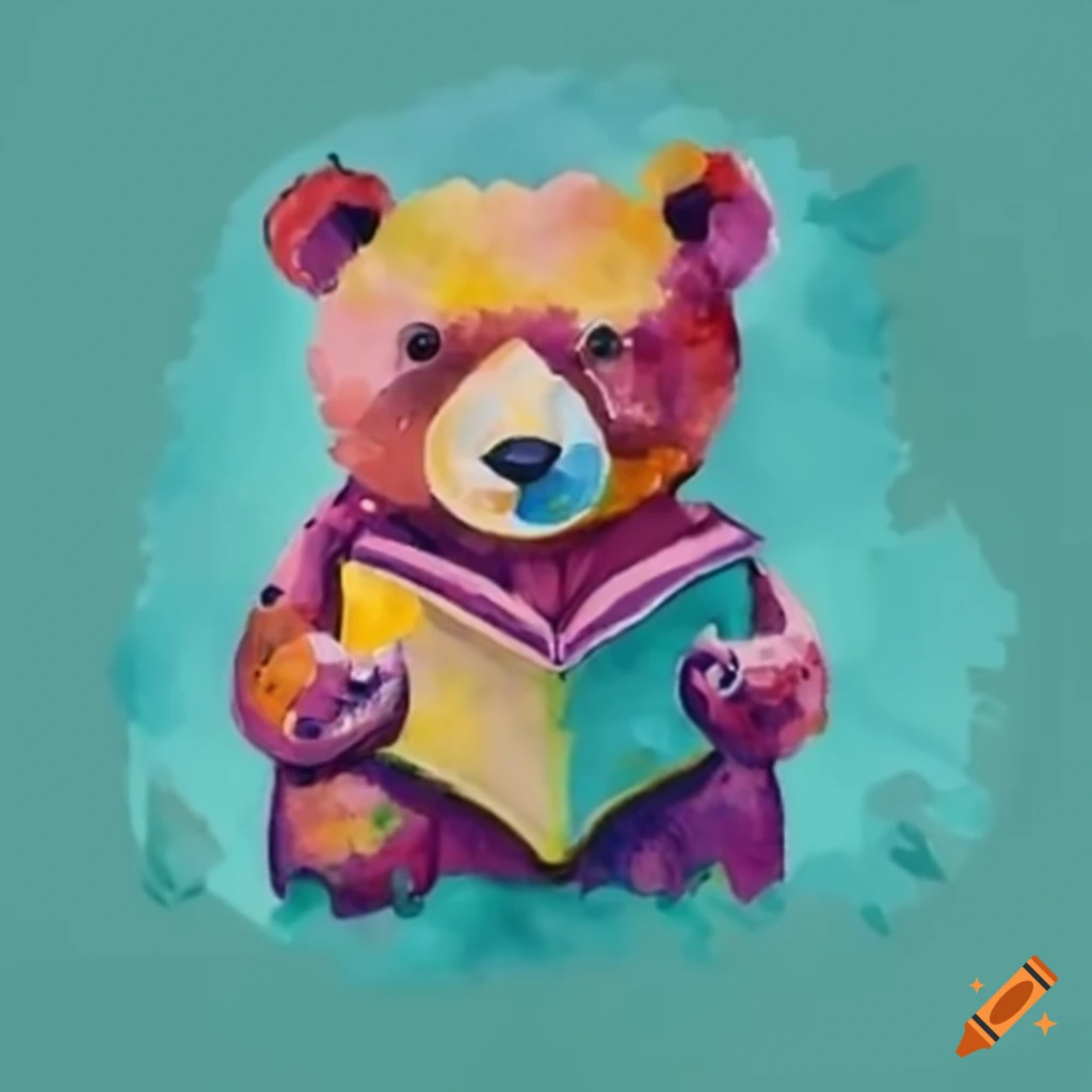 Illustration of a bear reading a book on Craiyon