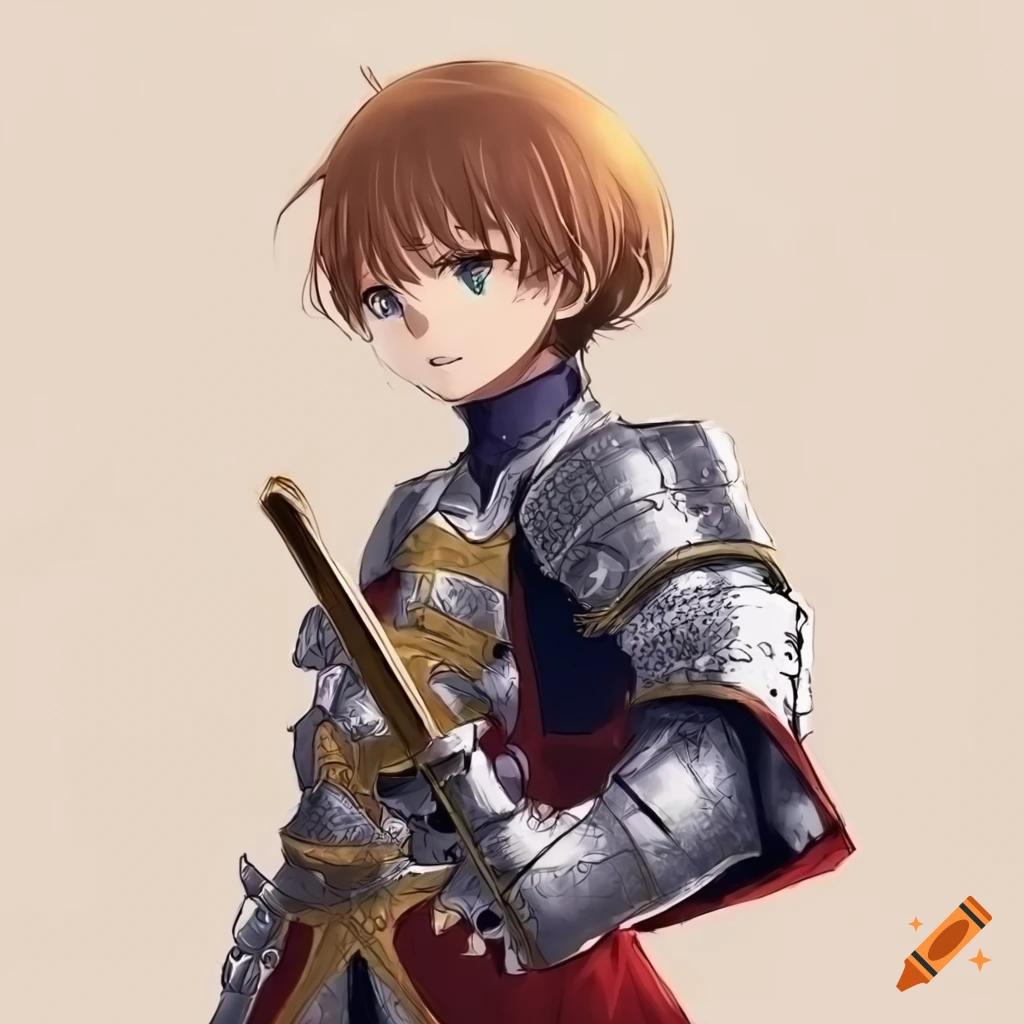 Young knight with sword in anime style