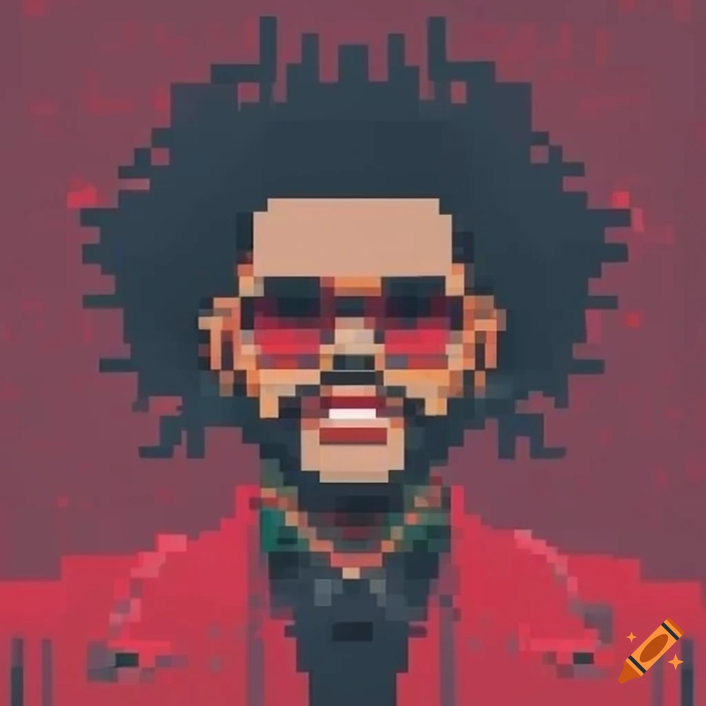 Grid art of the weeknd on red background on Craiyon