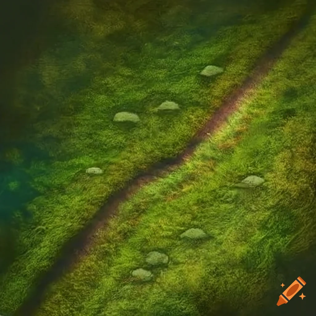 Aerial view of a grassy path on Craiyon