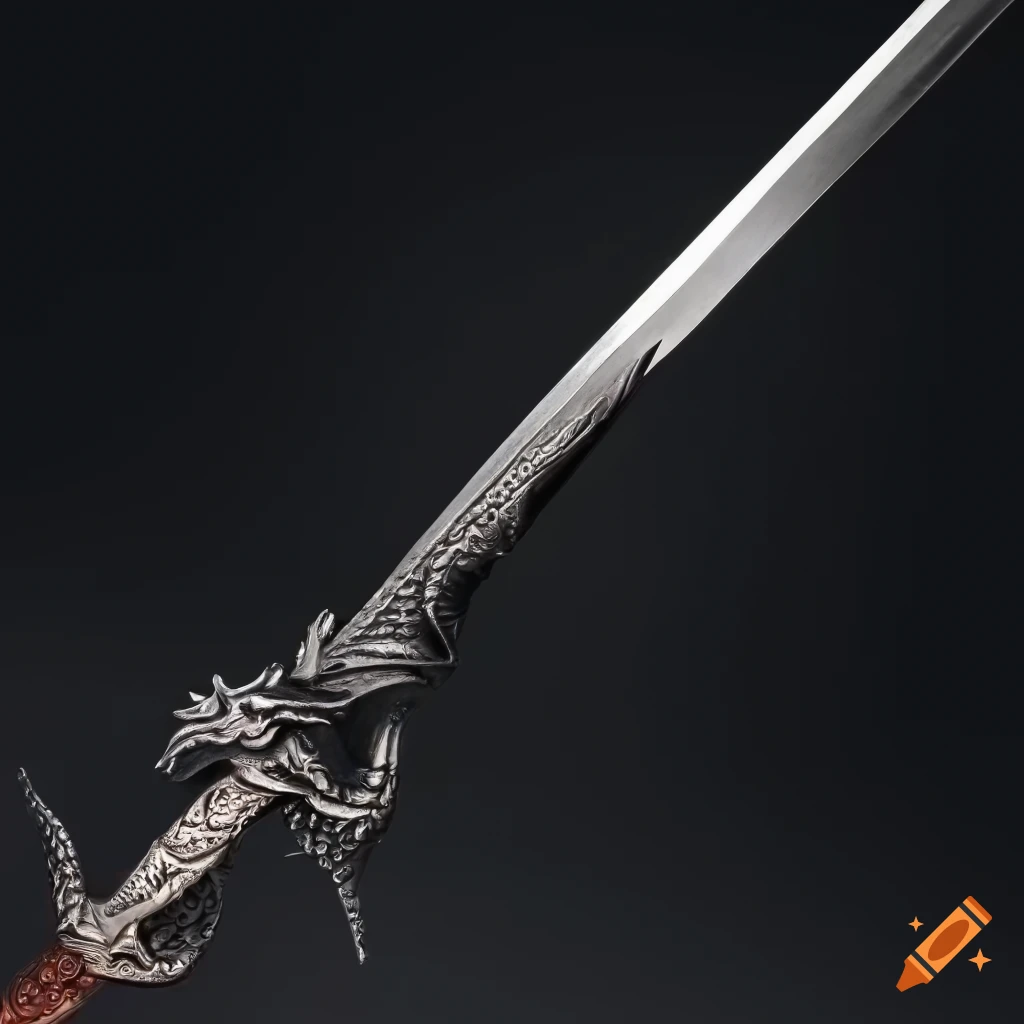Silver long sword with dragon head handle on Craiyon