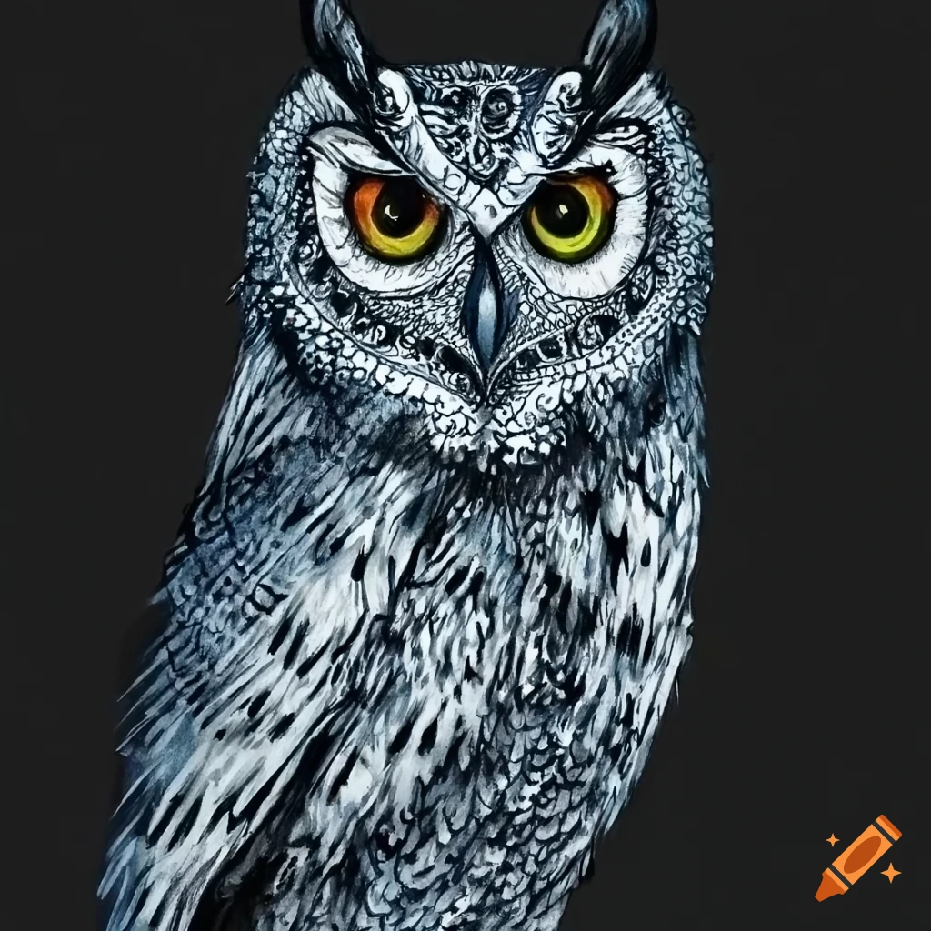 Pencil drawing of a gothic owl on Craiyon