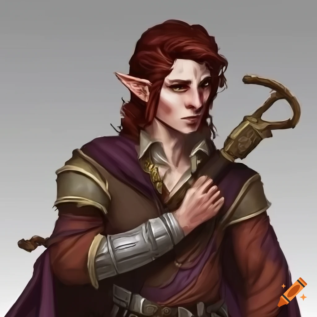 Male half-elf gypsy bard merchant character