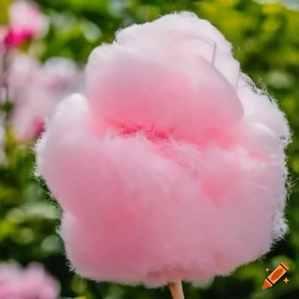 Pink cotton candy in professional food photo with bright colors on Craiyon
