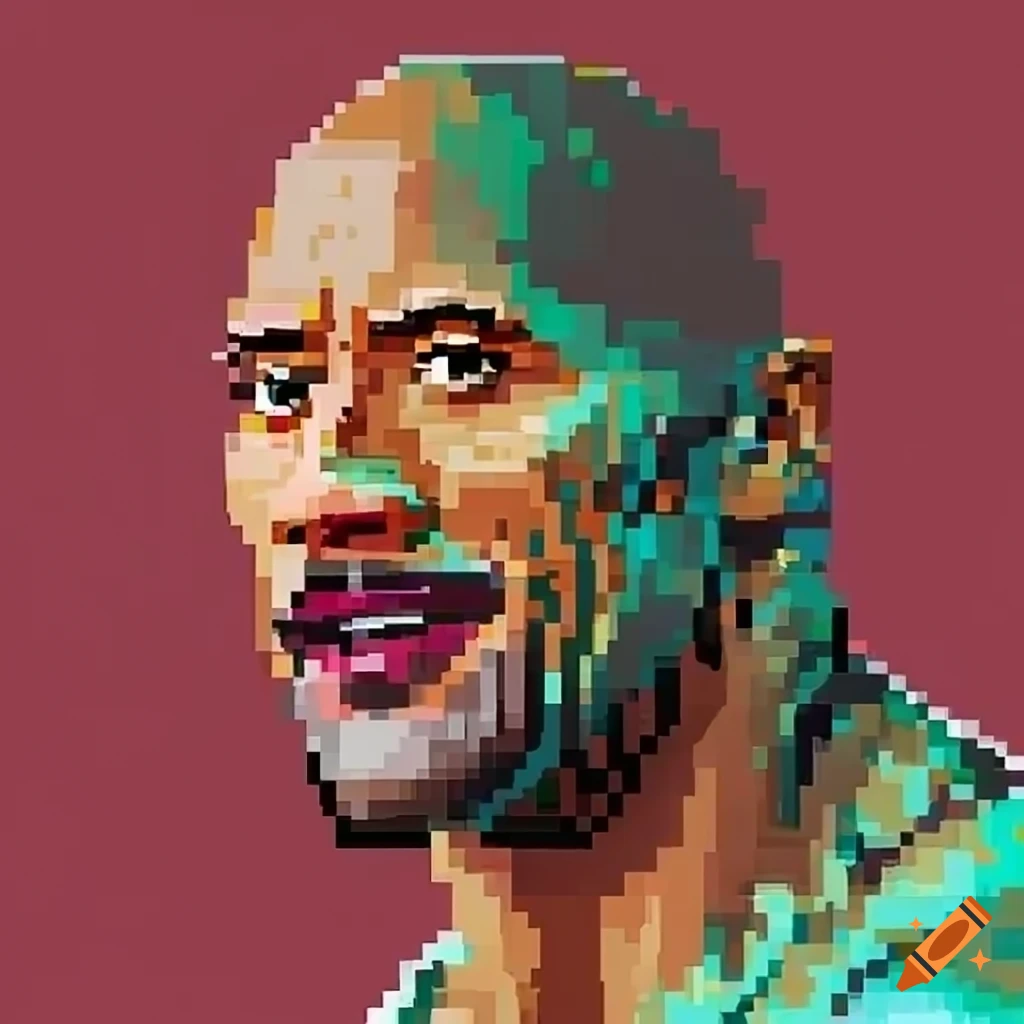 Pixel artwork of dwayne johnson in 2d digital art on Craiyon