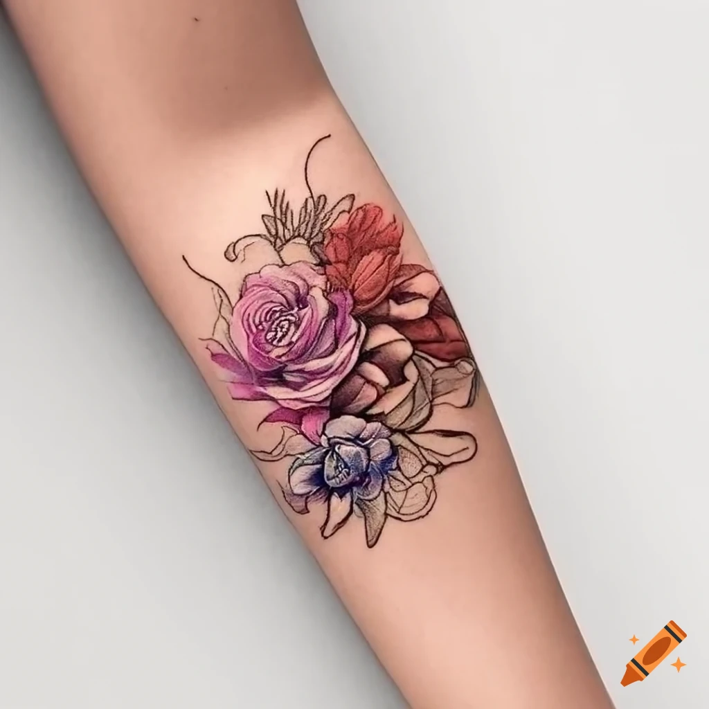 Floral lineal tattoo design on forearm on Craiyon
