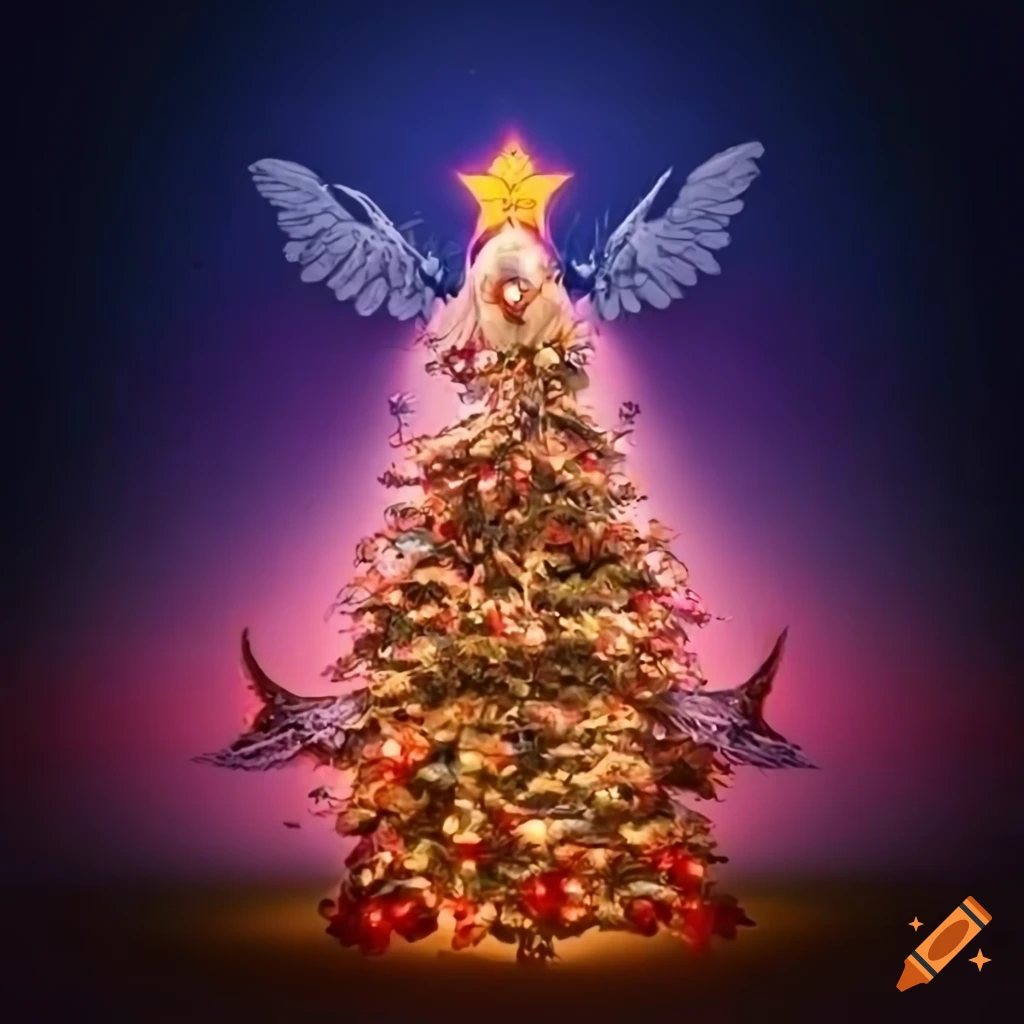 Colorful christmas tree with an angel on the side
