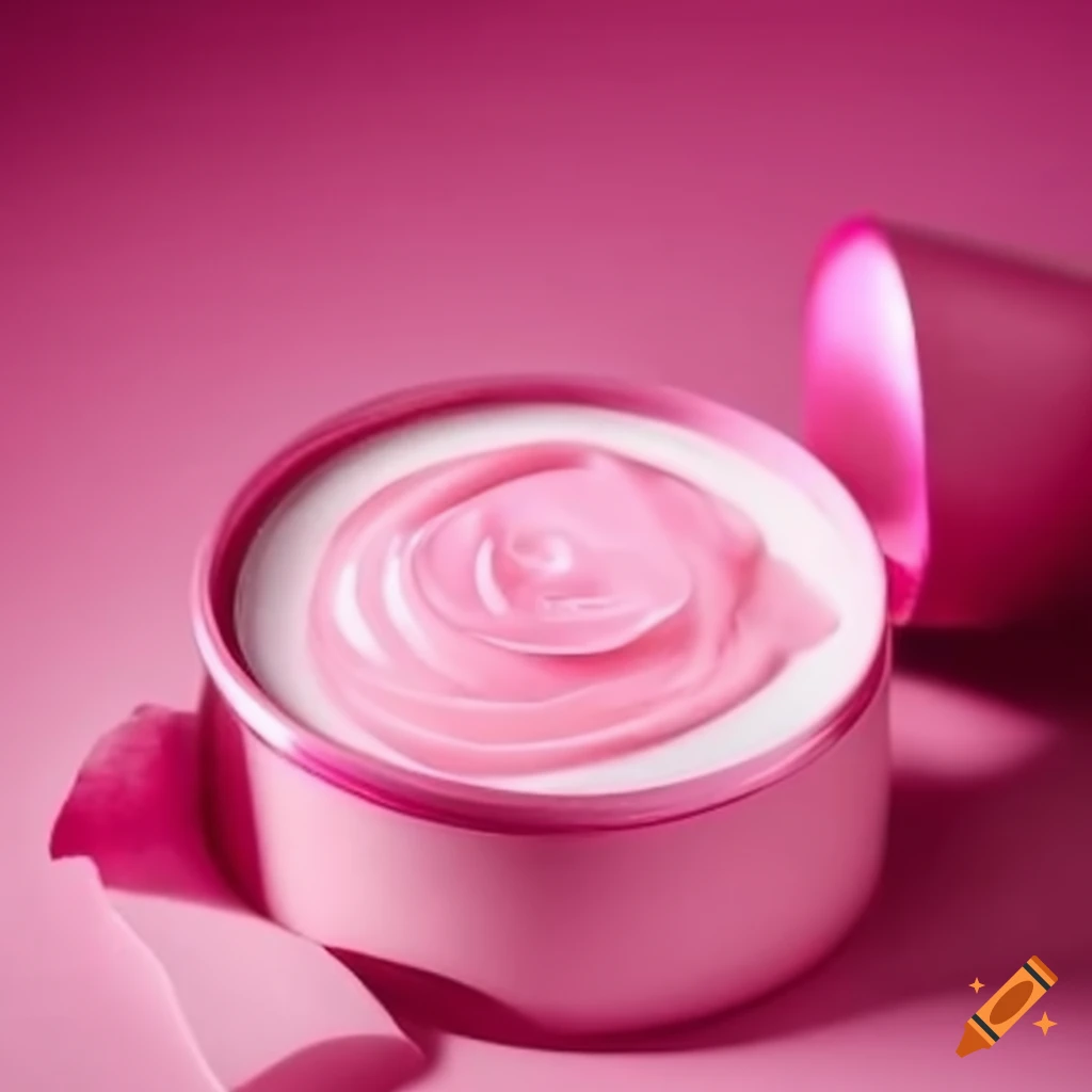 Pot of pink cosmetic cream with applicator on Craiyon
