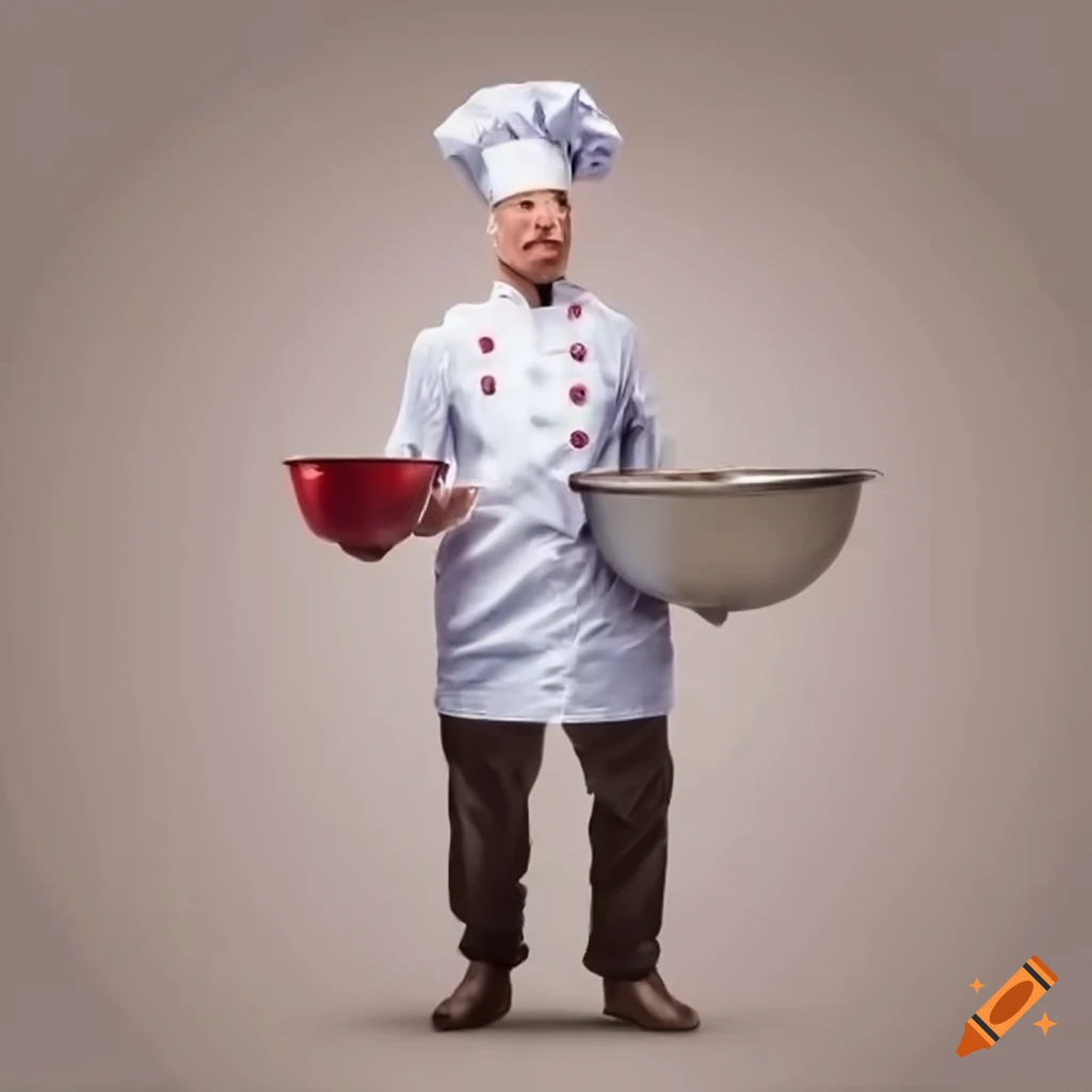 Chef mixing ingredients in a bowl with a chef hat on Craiyon