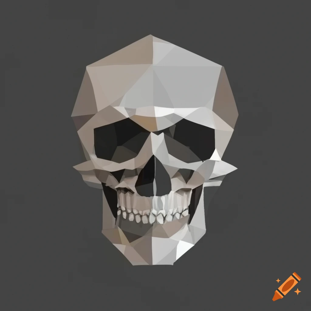 Retro low poly skull with black outlines