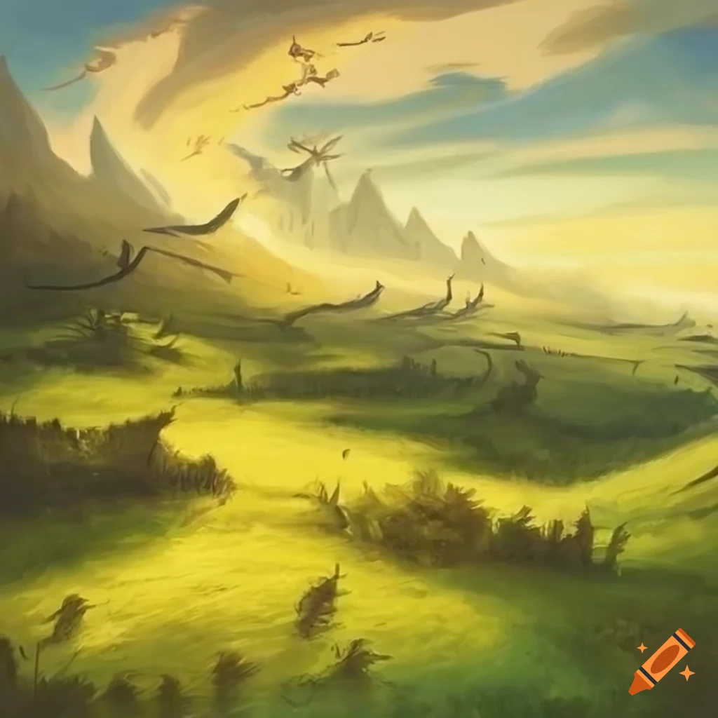 Dynamic grassland landscape in magic: the gathering art on Craiyon