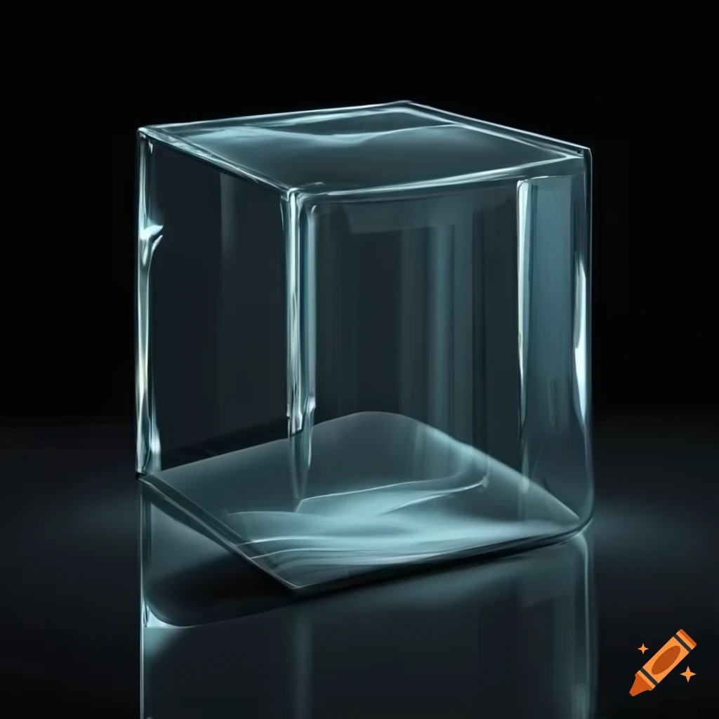 Transparent glass cube on black background on Craiyon