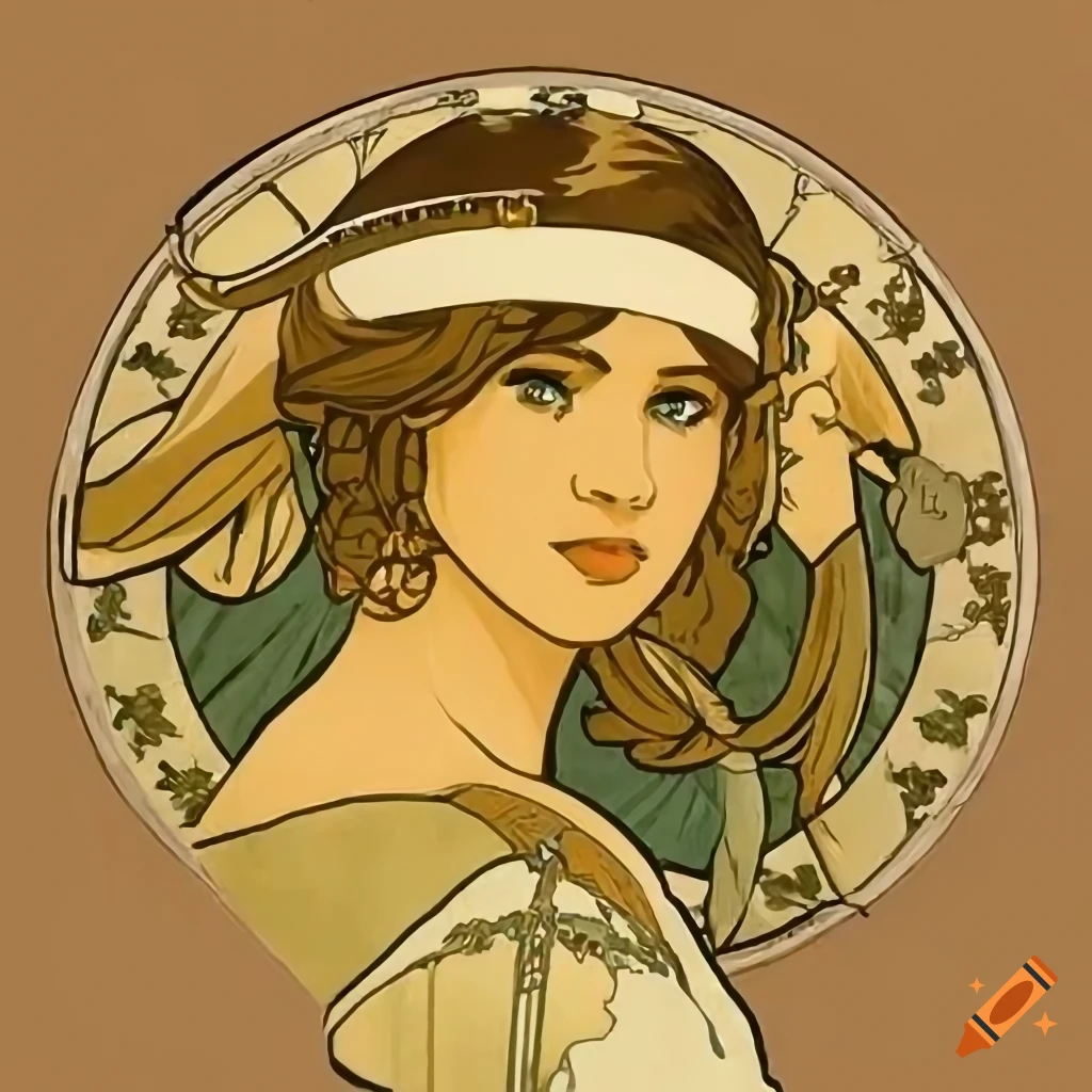 Punky Brewster holding a tennis racquet in the style of Alphonse Mucha ...