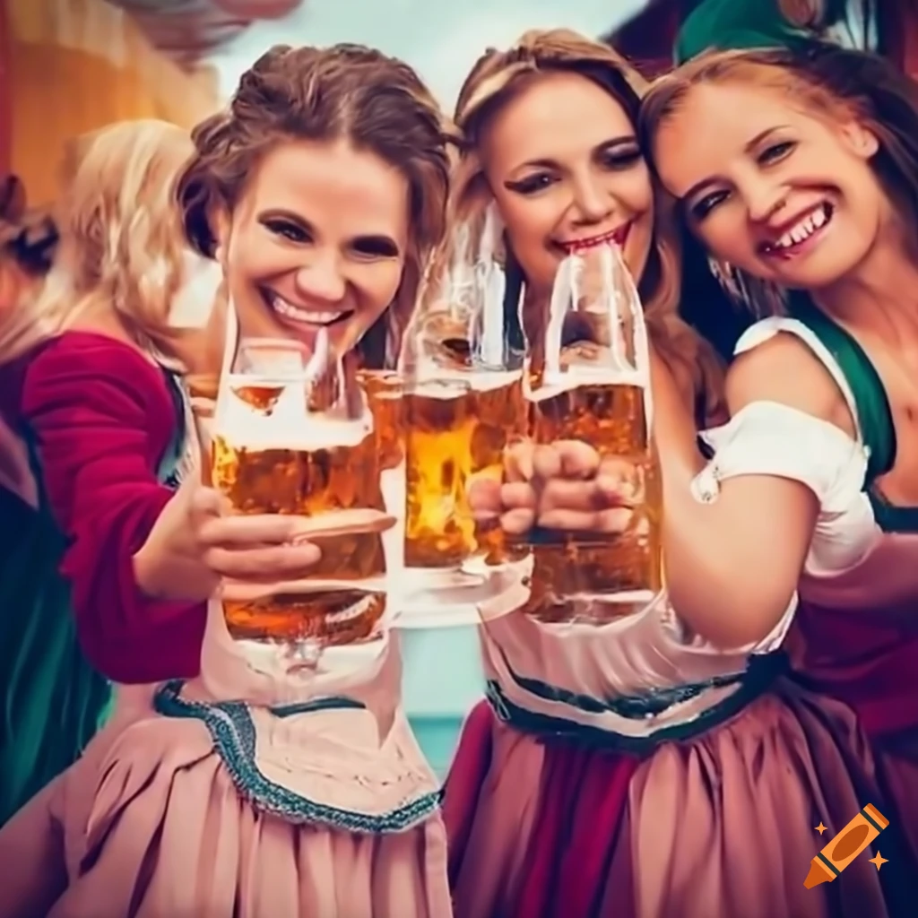 Group of young women toasting at oktoberfest on Craiyon
