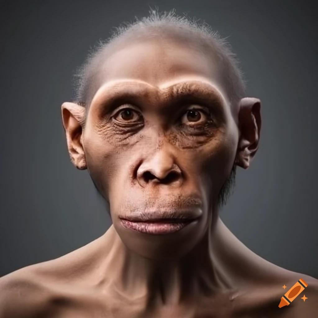 Realistic hominid facial portrait on Craiyon