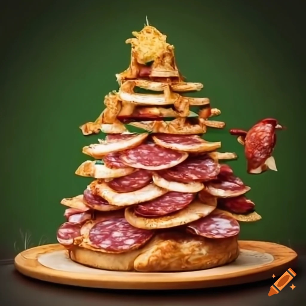 Chicken drumsticks around a salami Christmas tree with halloumi birds ...
