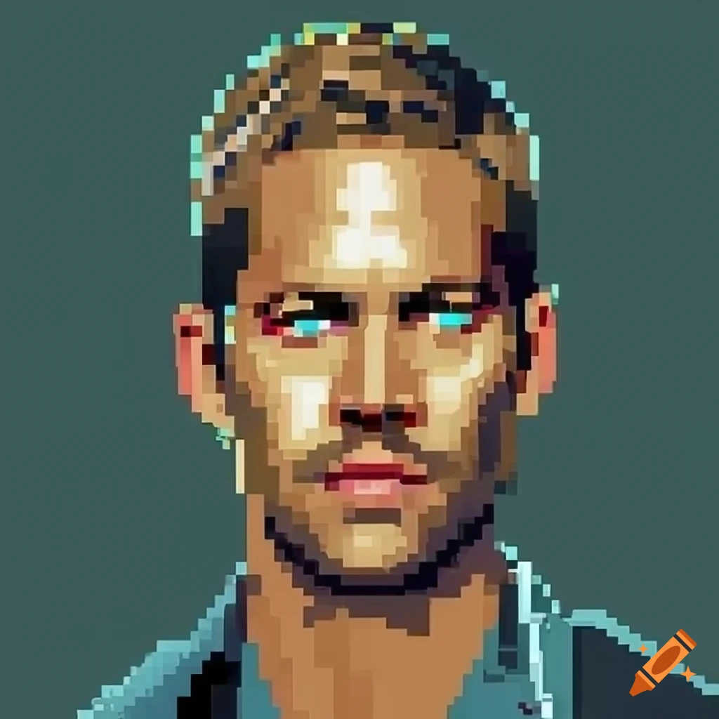 Pixel art of paul walker in 2d digital artwork on Craiyon